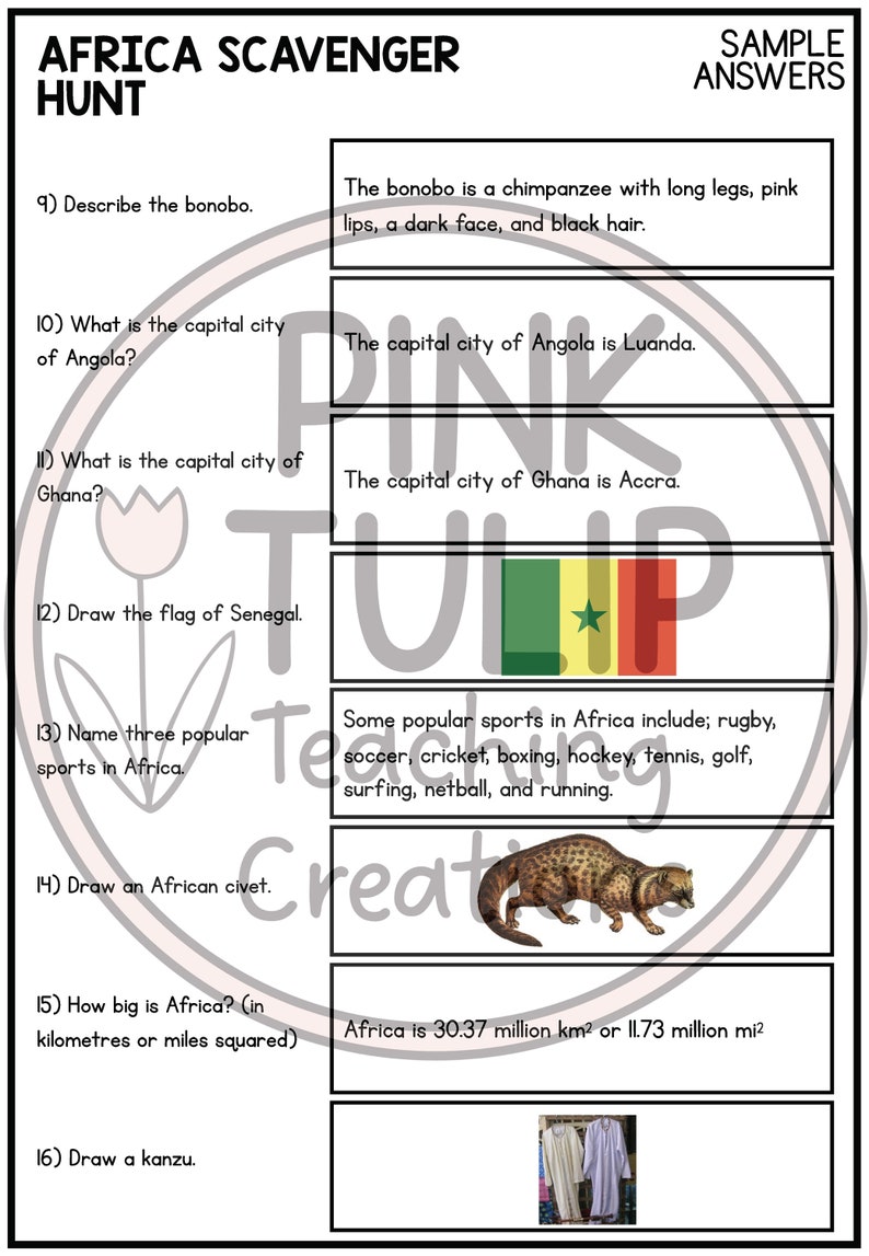 Africa Scavenger Hunt - Research Task - Etsy