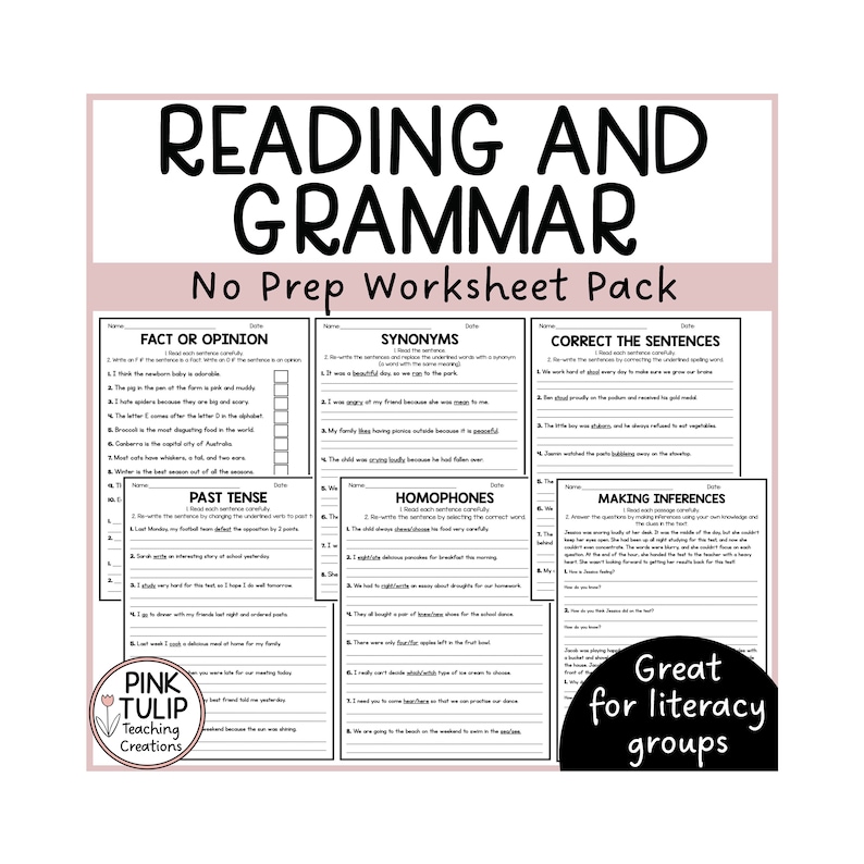 Reading and Grammar Pack - No Prep Printables - Etsy