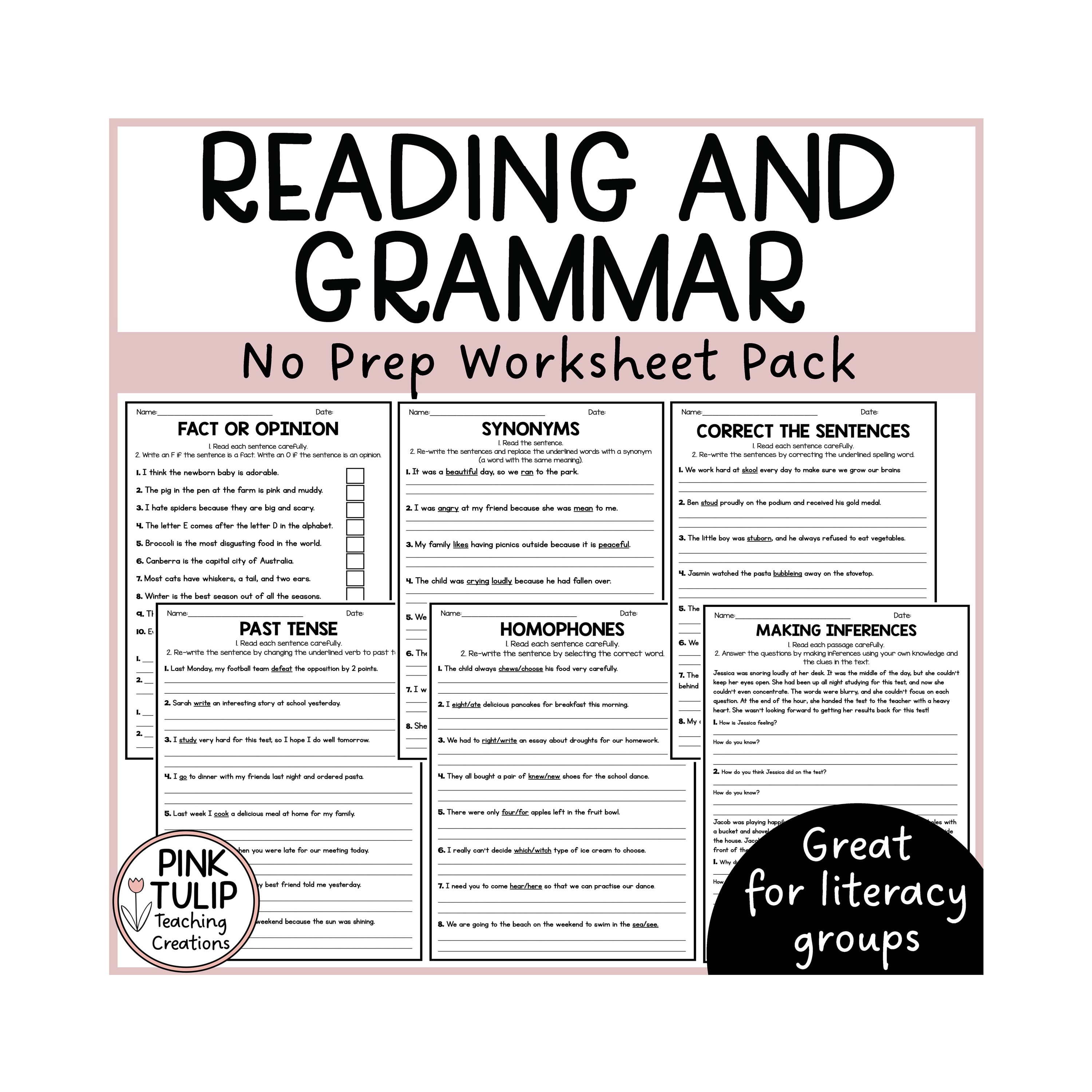 Reading and Grammar Pack - No Prep Printables - Etsy