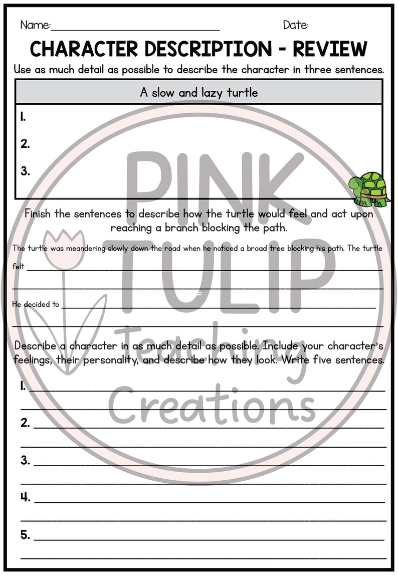 Character Description - Narrative Writing Worksheets - Etsy