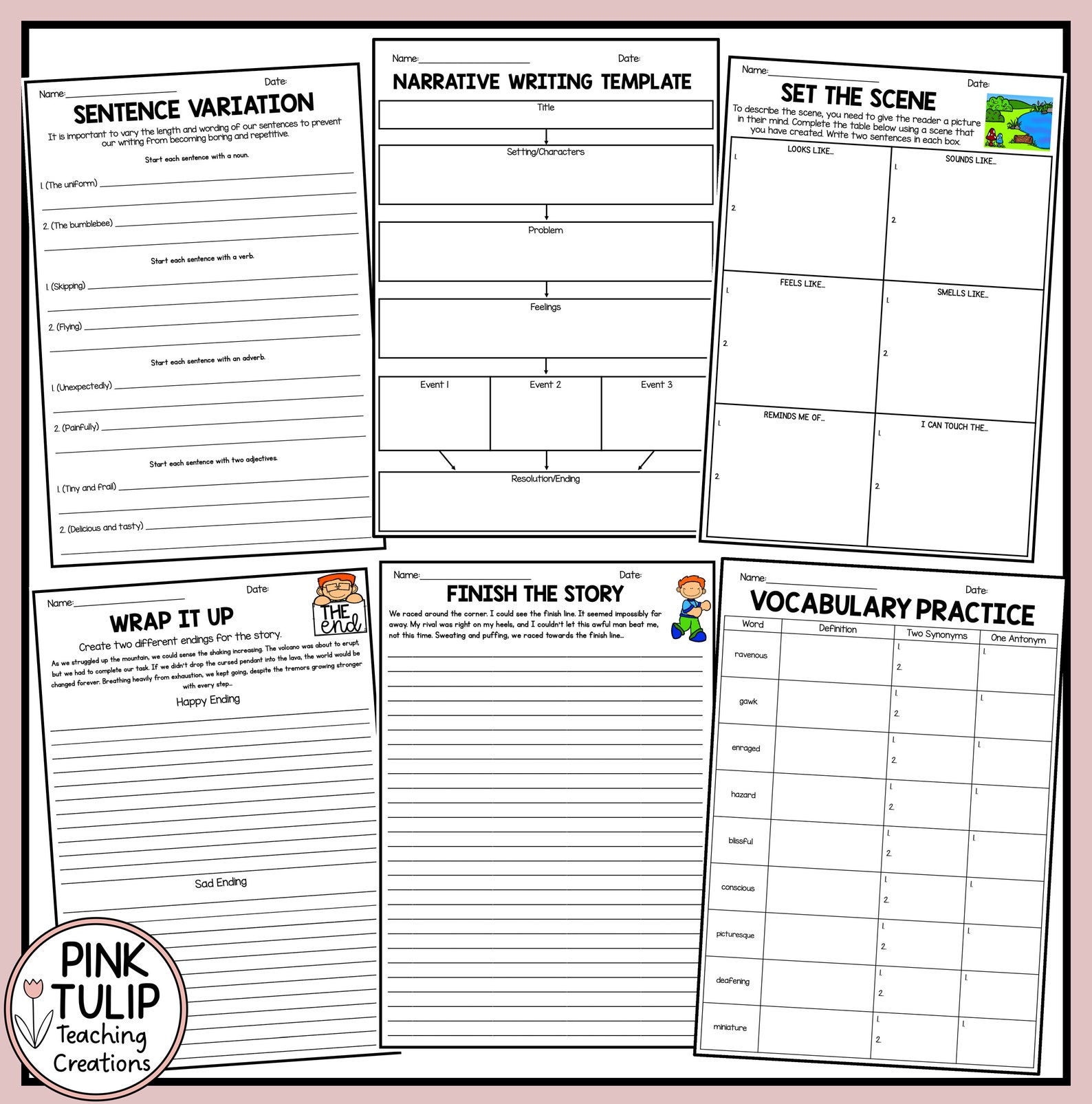 Narrative Writing Worksheet Pack - No Prep Lesson Ideas - Etsy