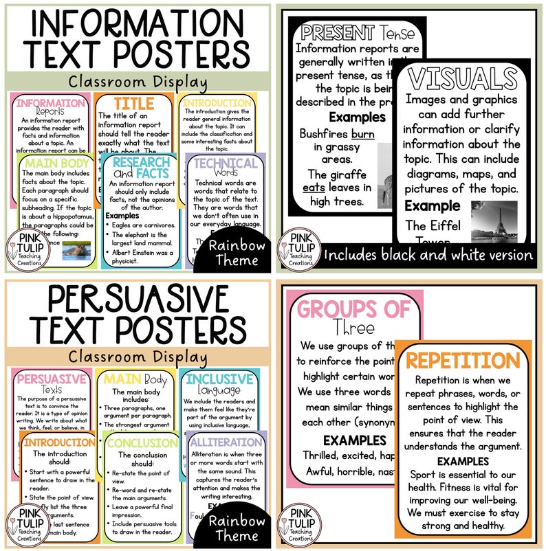 Reading and Writing Text Types Classroom Poster Bundle - Etsy