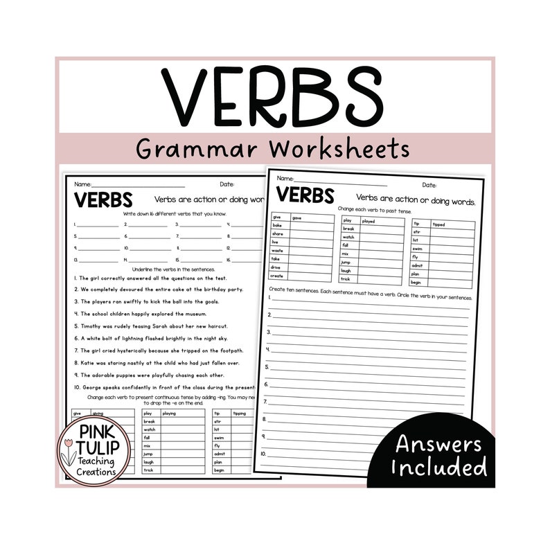 Understanding Verbs Worksheets - No Prep Printables - Etsy