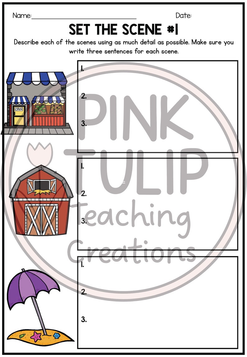 Set the Scene Narrative Writing Worksheets - Etsy