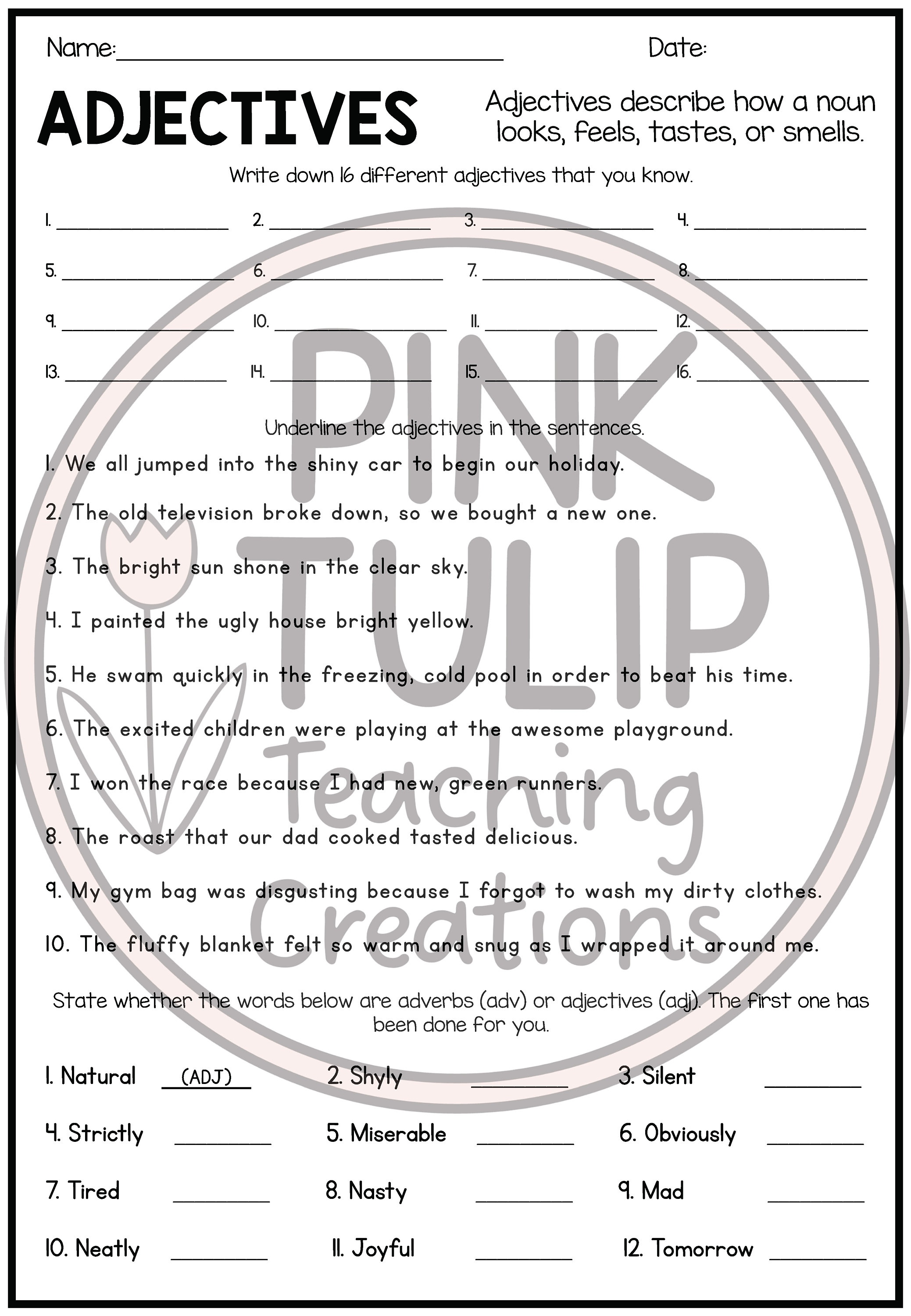 Understanding Adjectives Worksheets - No Prep Printables - Etsy