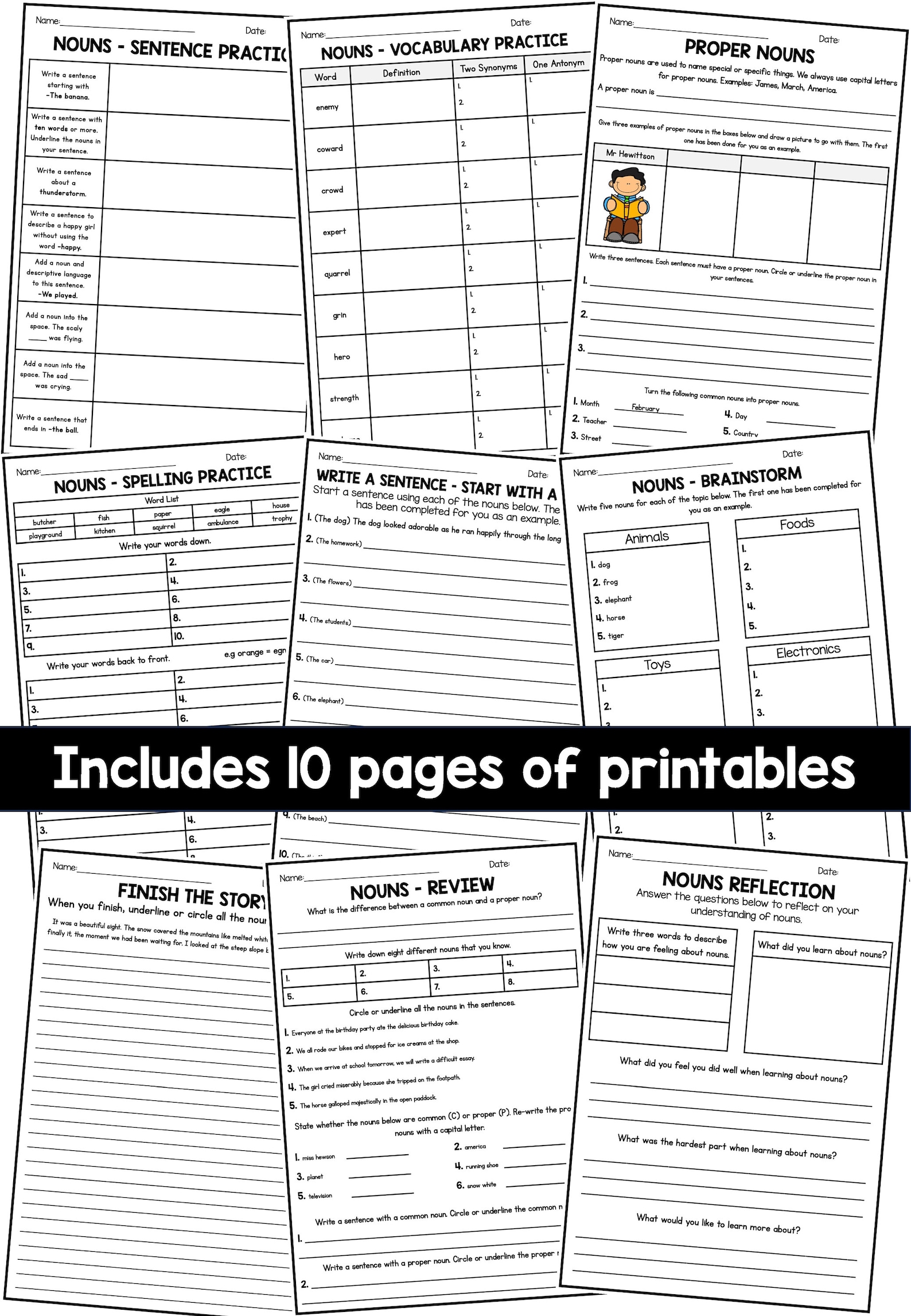 Nouns Mini Unit - Structured Worksheet Pack - Etsy