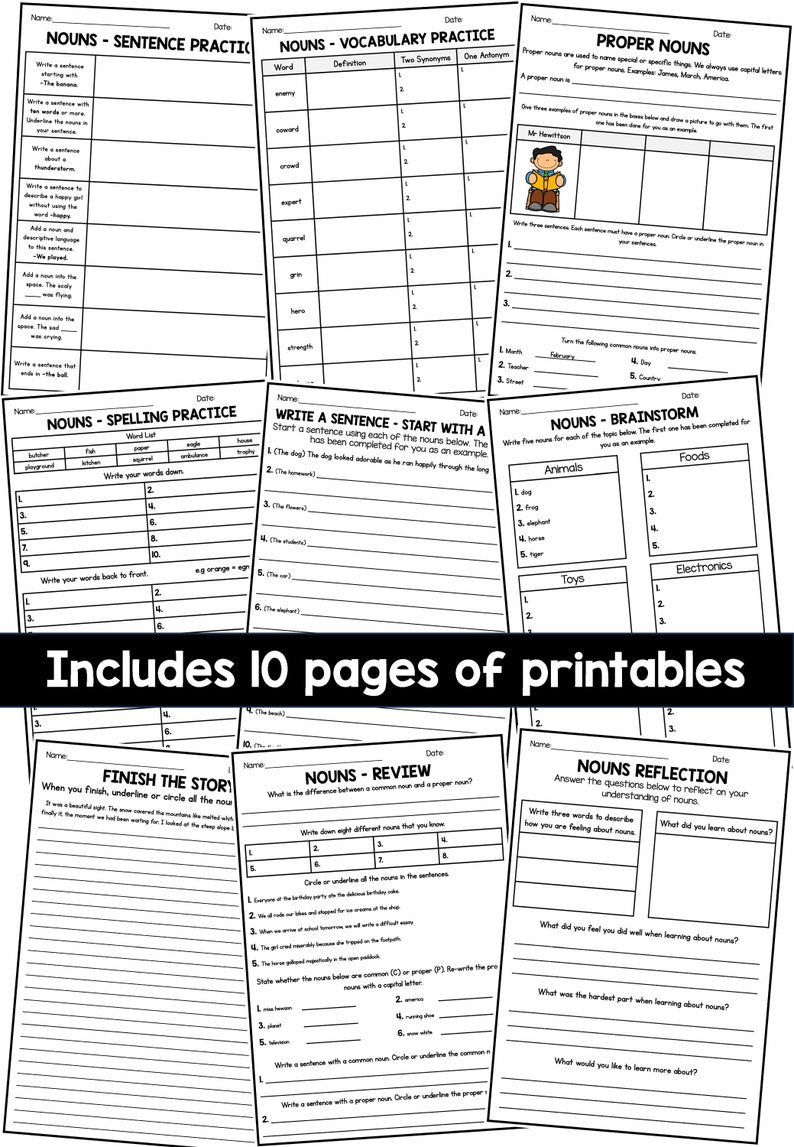 Nouns Mini Unit - Structured Worksheet Pack - Etsy