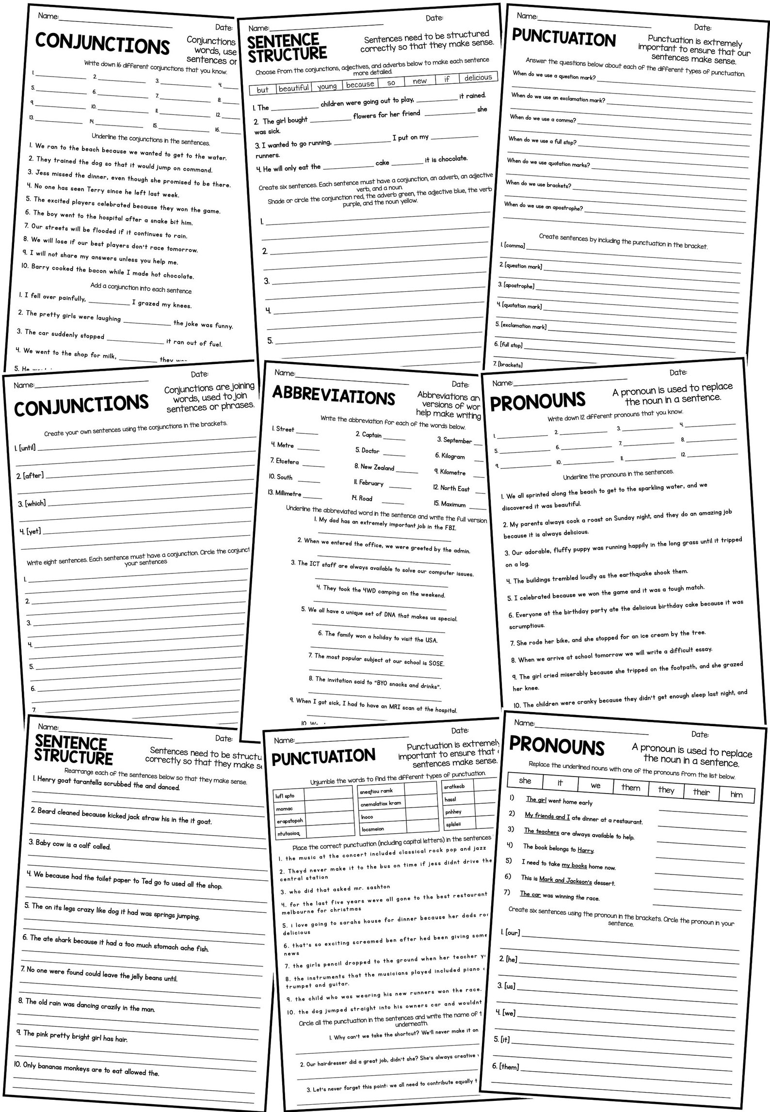 Parts of Speech Grammar Workbook - Etsy
