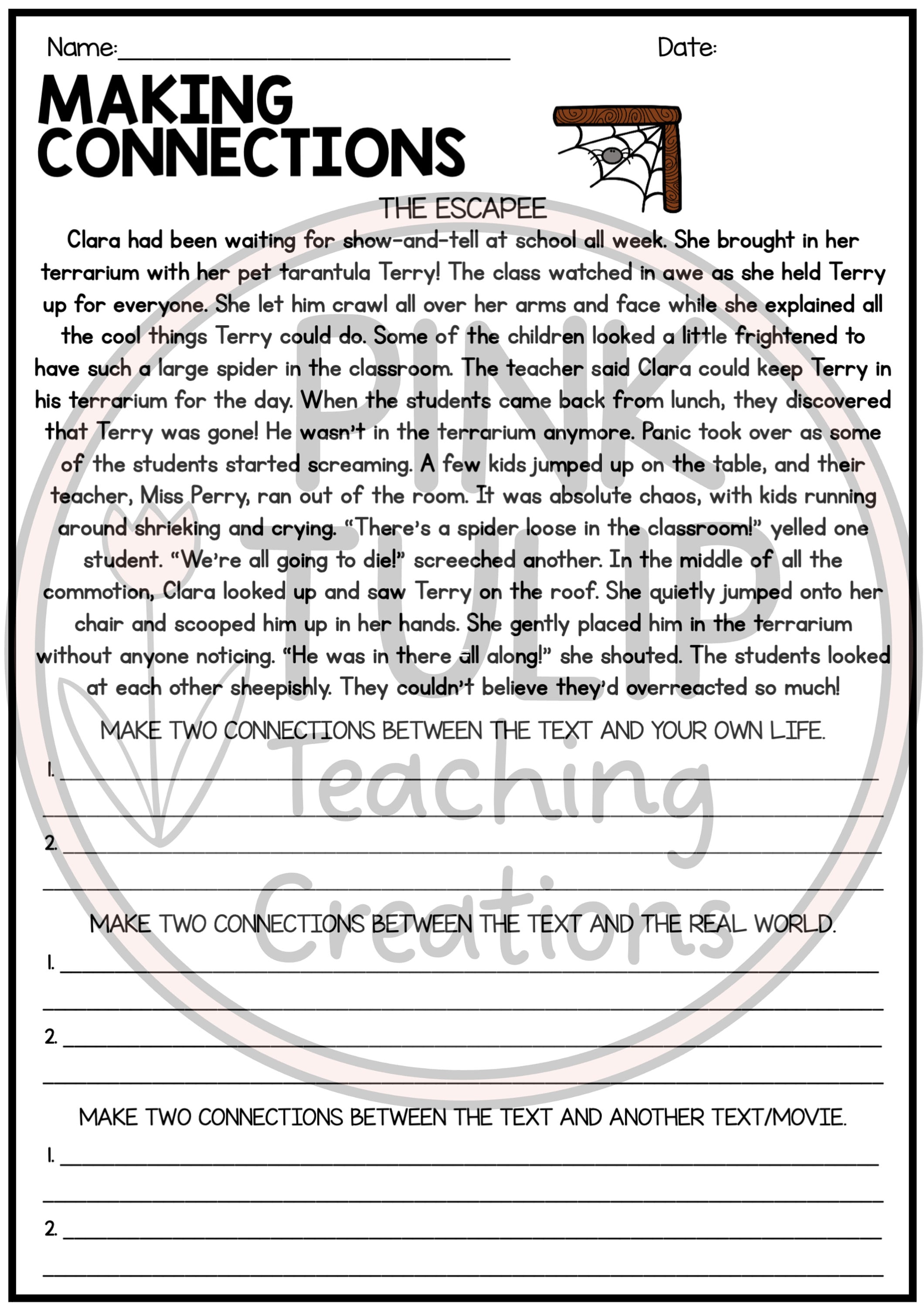 Making Connections (connecting) - Reading Worksheet Pack - Etsy