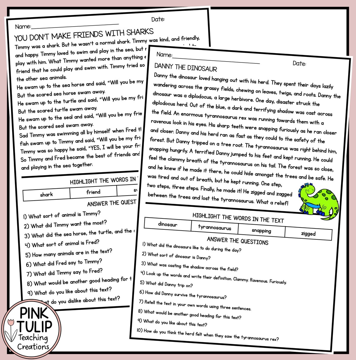 Ten Page Reading Comprehension Worksheet Pack - Etsy