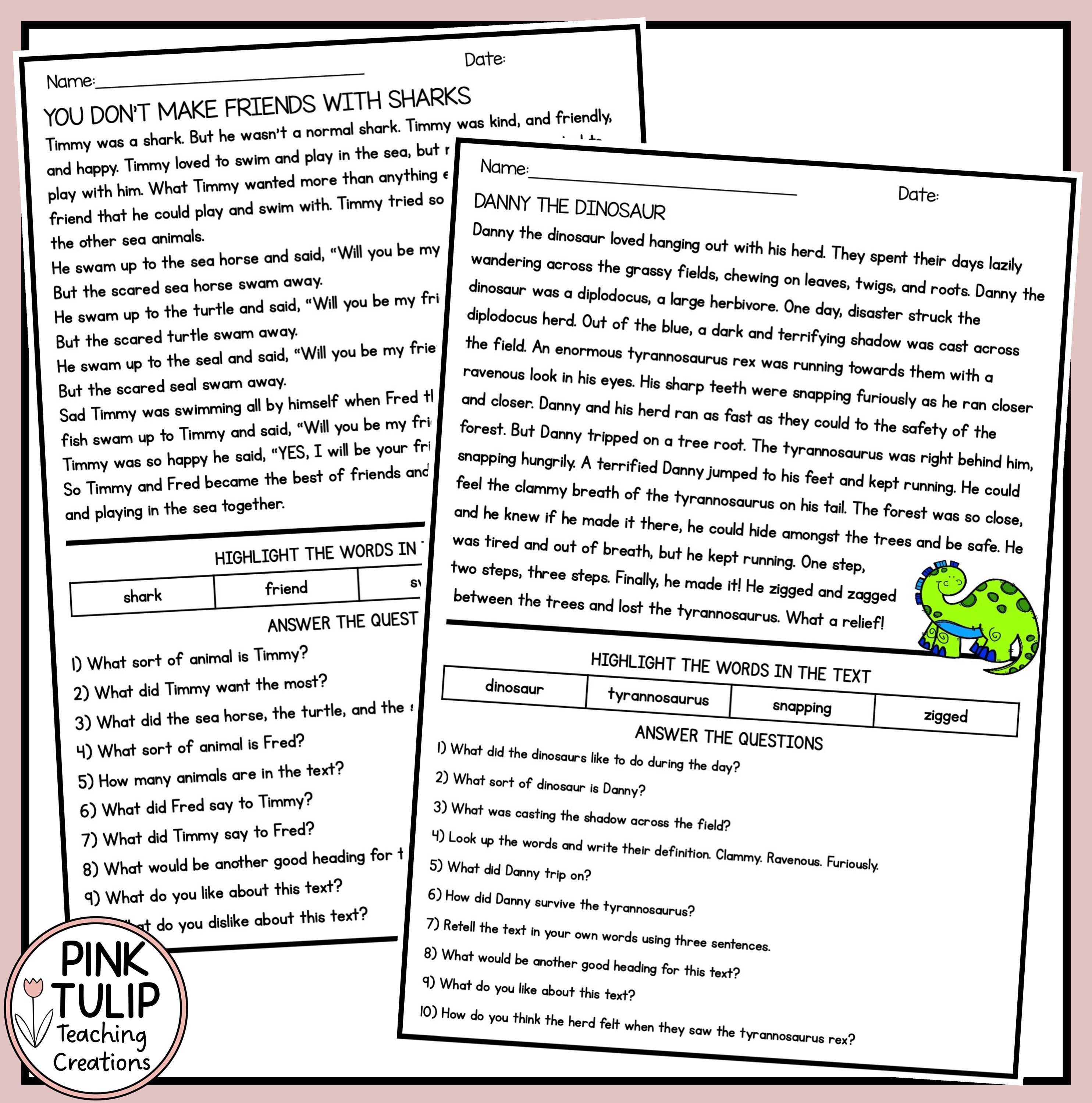 Ten Page Reading Comprehension Worksheet Pack - Etsy