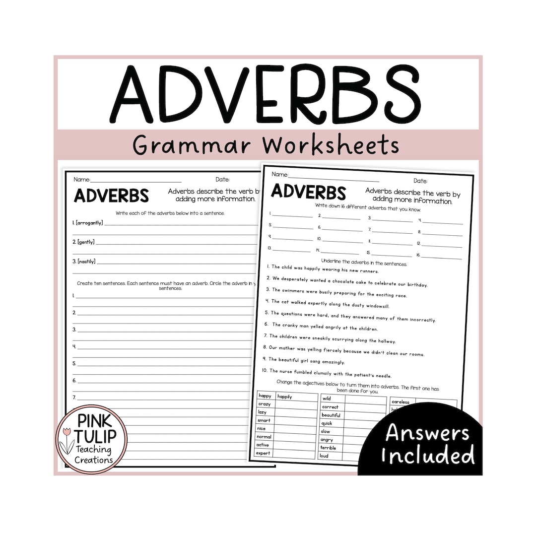 Understanding Adverbs Worksheets - No Prep Printables - Etsy