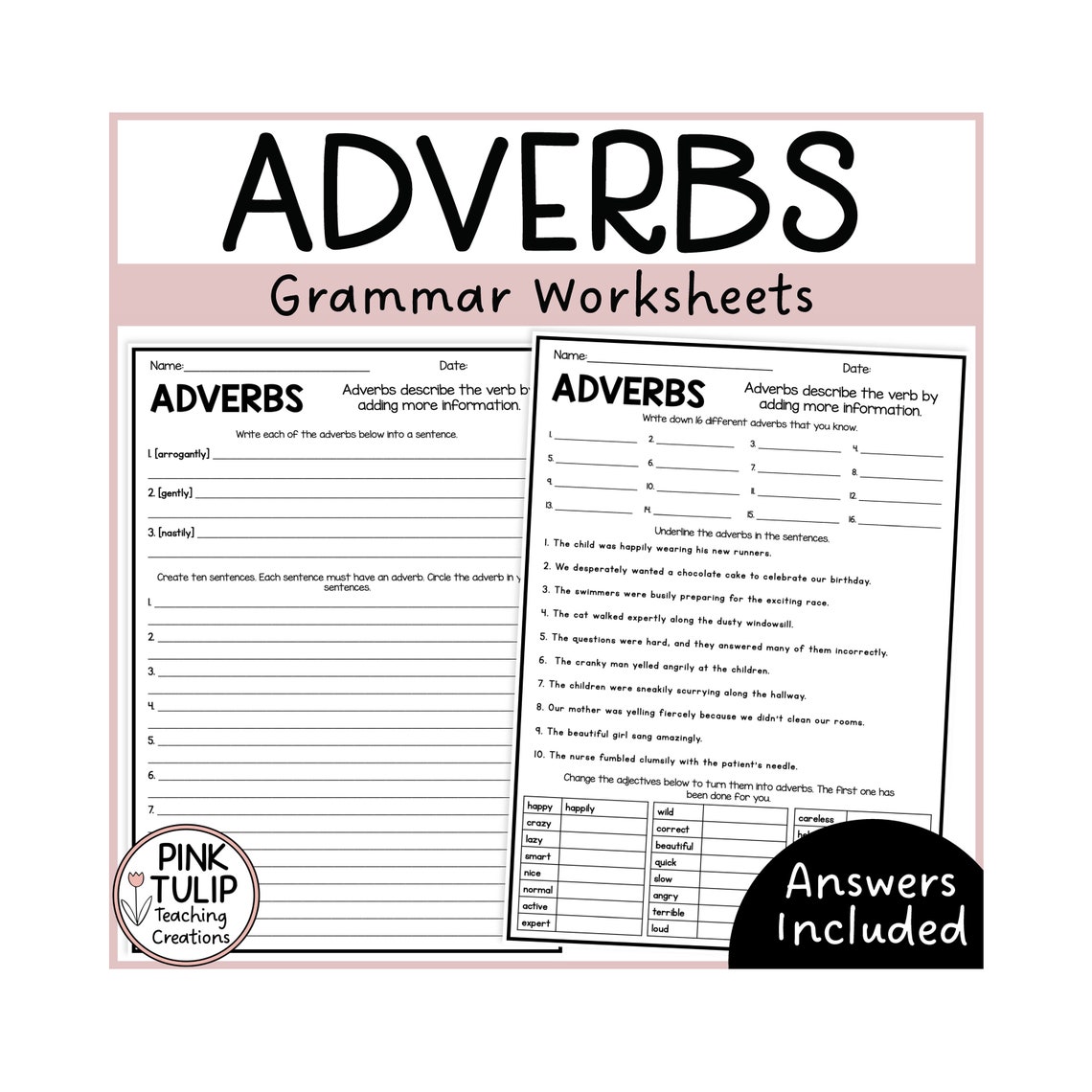 Understanding Adverbs Worksheets - No Prep Printables - Etsy