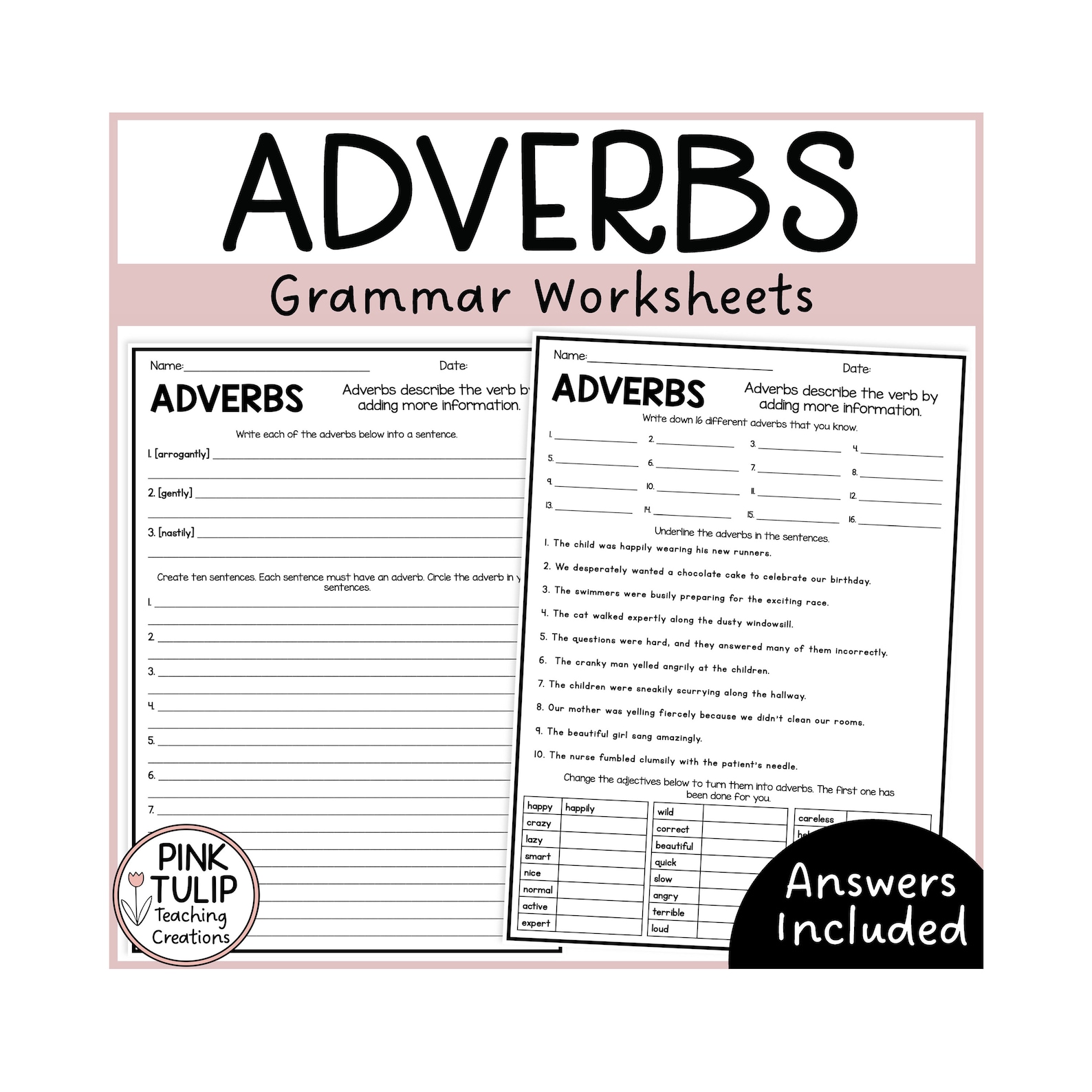 Understanding Adverbs Worksheets - No Prep Printables - Etsy