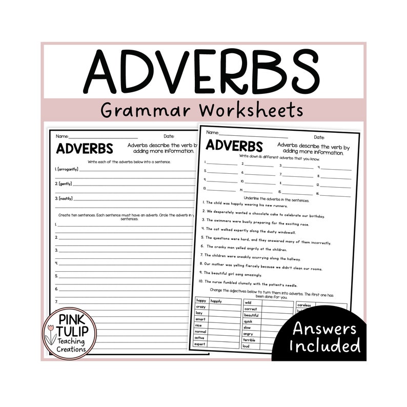 Understanding Adverbs Worksheets - No Prep Printables - Etsy
