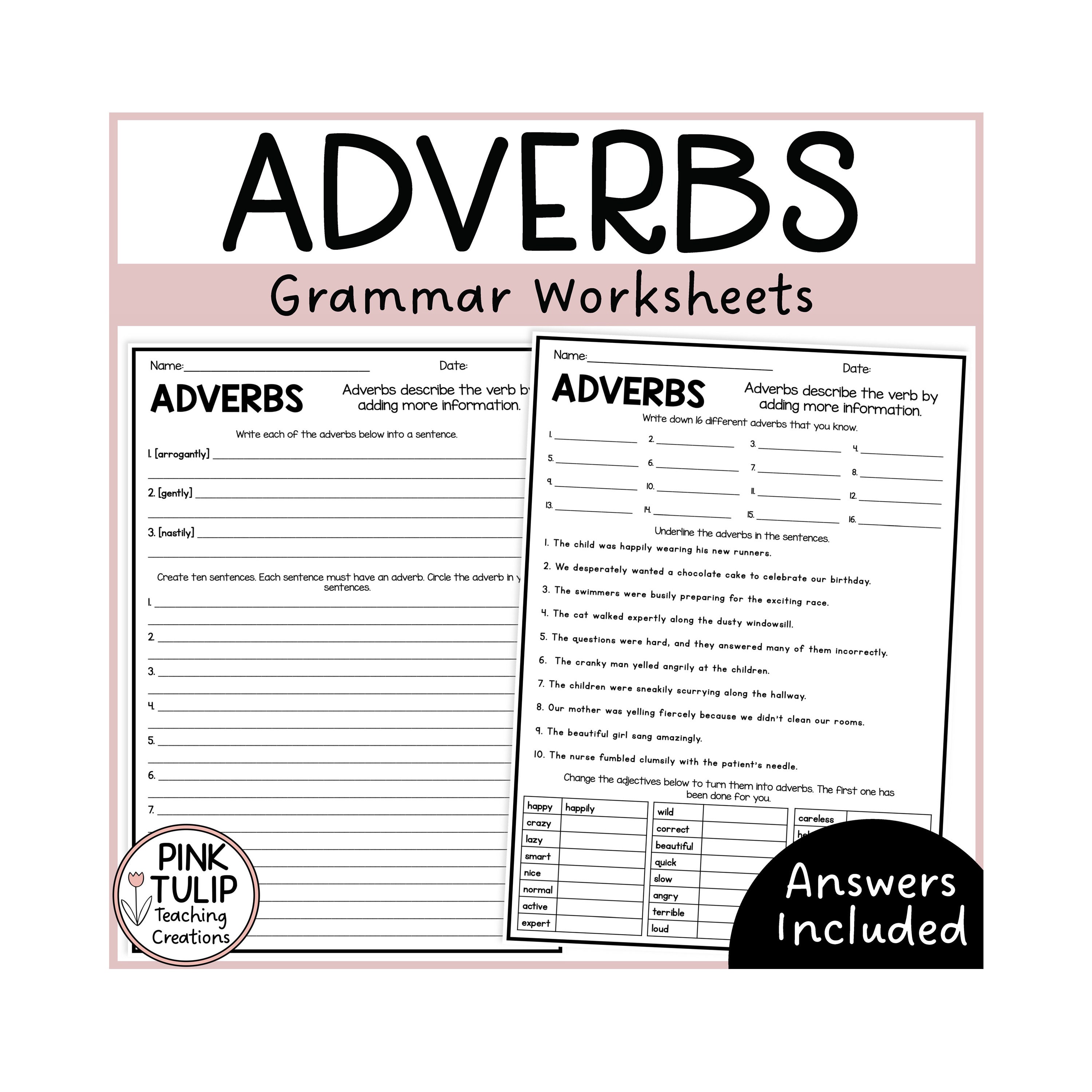 Understanding Adverbs Worksheets - No Prep Printables - Etsy
