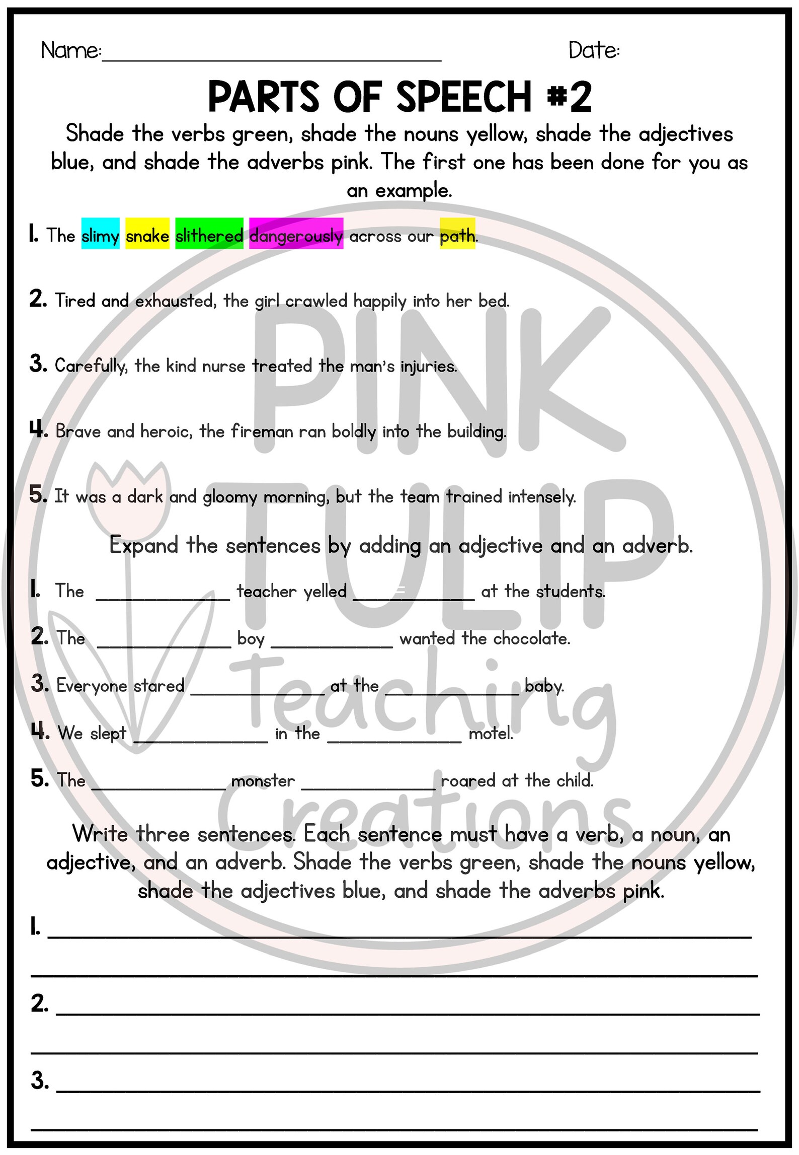 Parts of Speech Mini Unit - Structured Worksheet Pack - Etsy