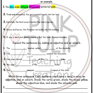 Parts of Speech Mini Unit - Structured Worksheet Pack - Etsy