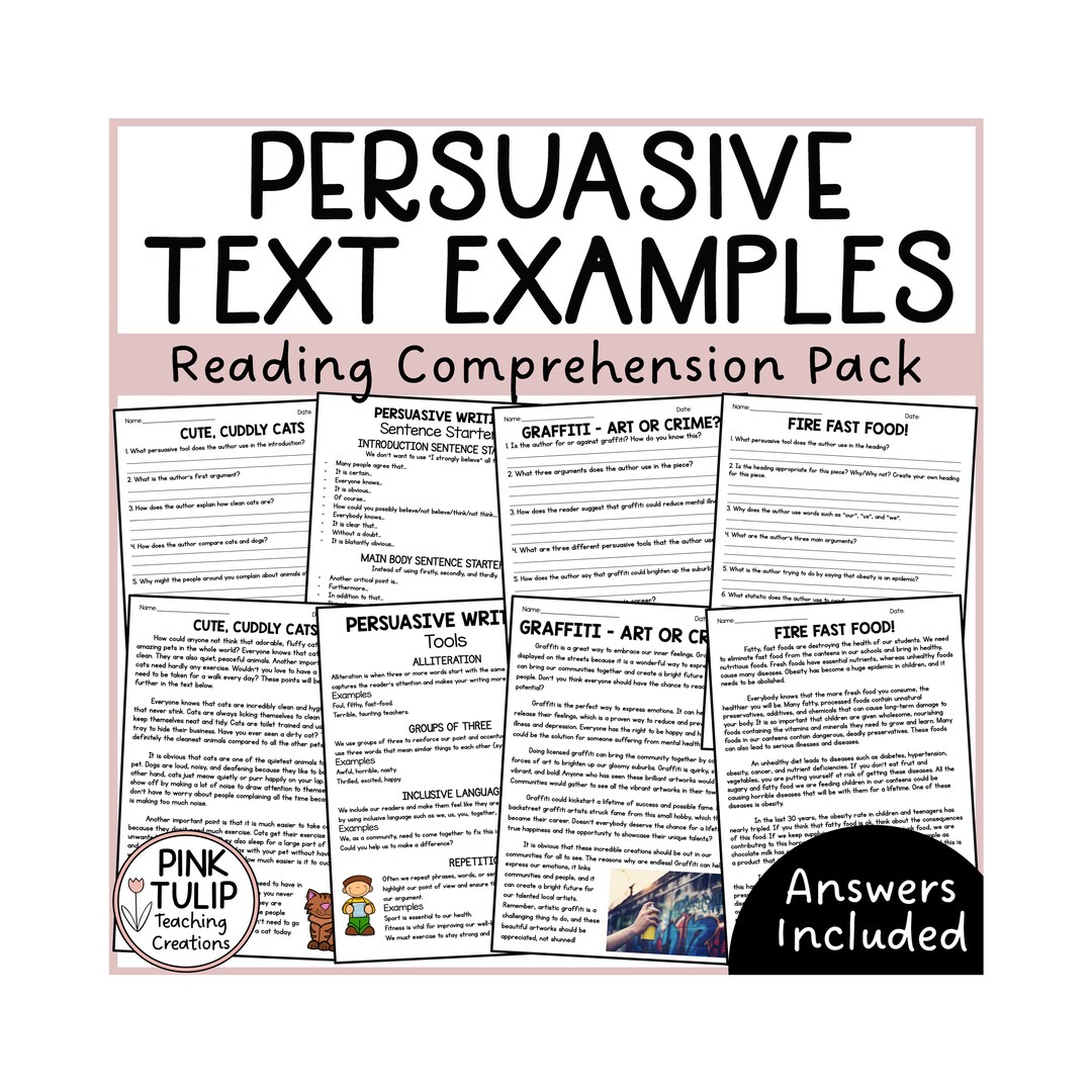 Persuasive Text Examples Ten Reading Samples With - Etsy
