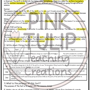 Explanation Text - Why Do the Seasons Change? - Etsy