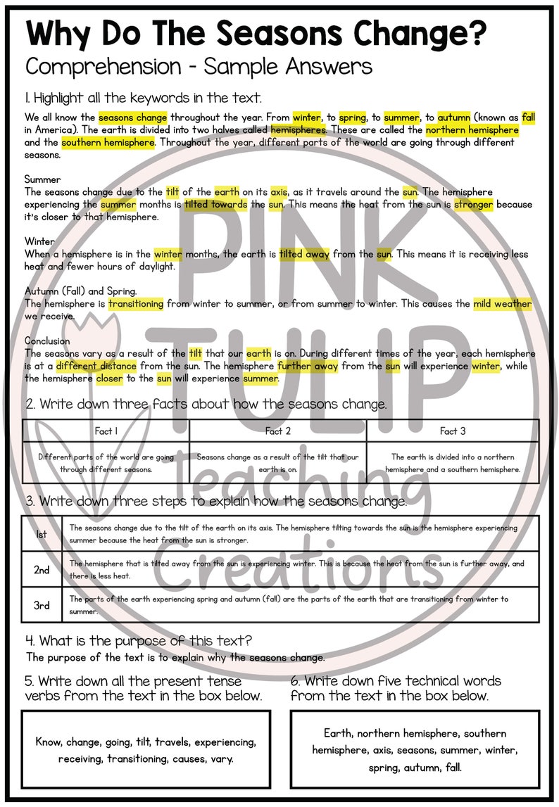 Explanation Text - Why Do the Seasons Change? - Etsy