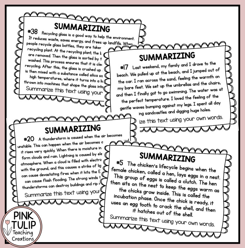 Summarizing (summarising) - Task Cards - Etsy