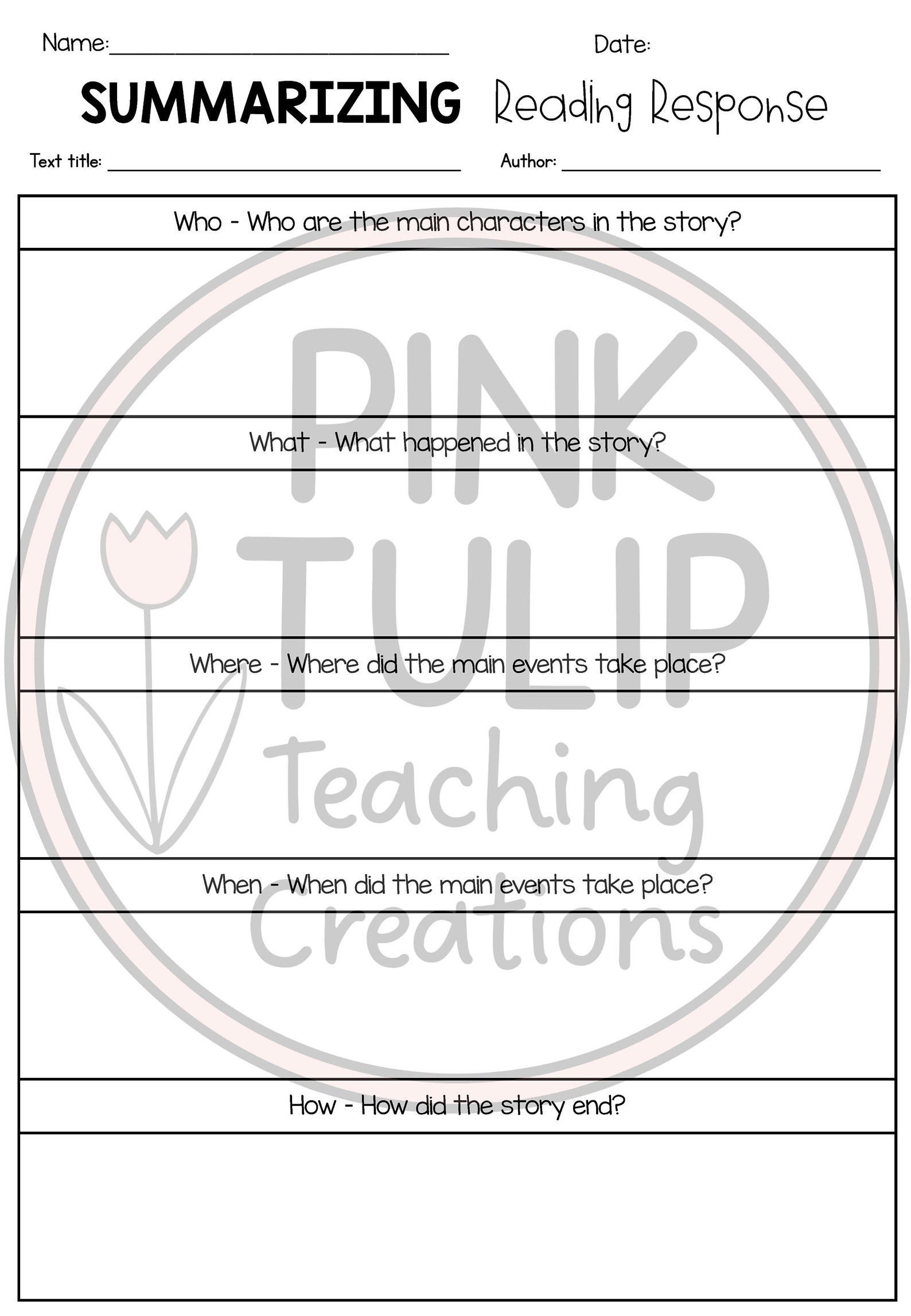 Summarizing summarising Reading Response Pack Templates for Any Book - Etsy