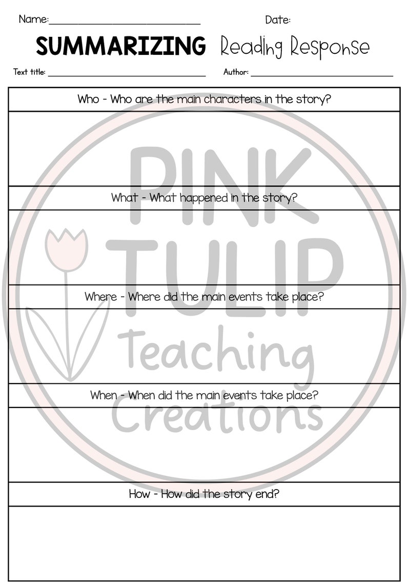 Summarizing summarising Reading Response Pack Templates for Any Book - Etsy