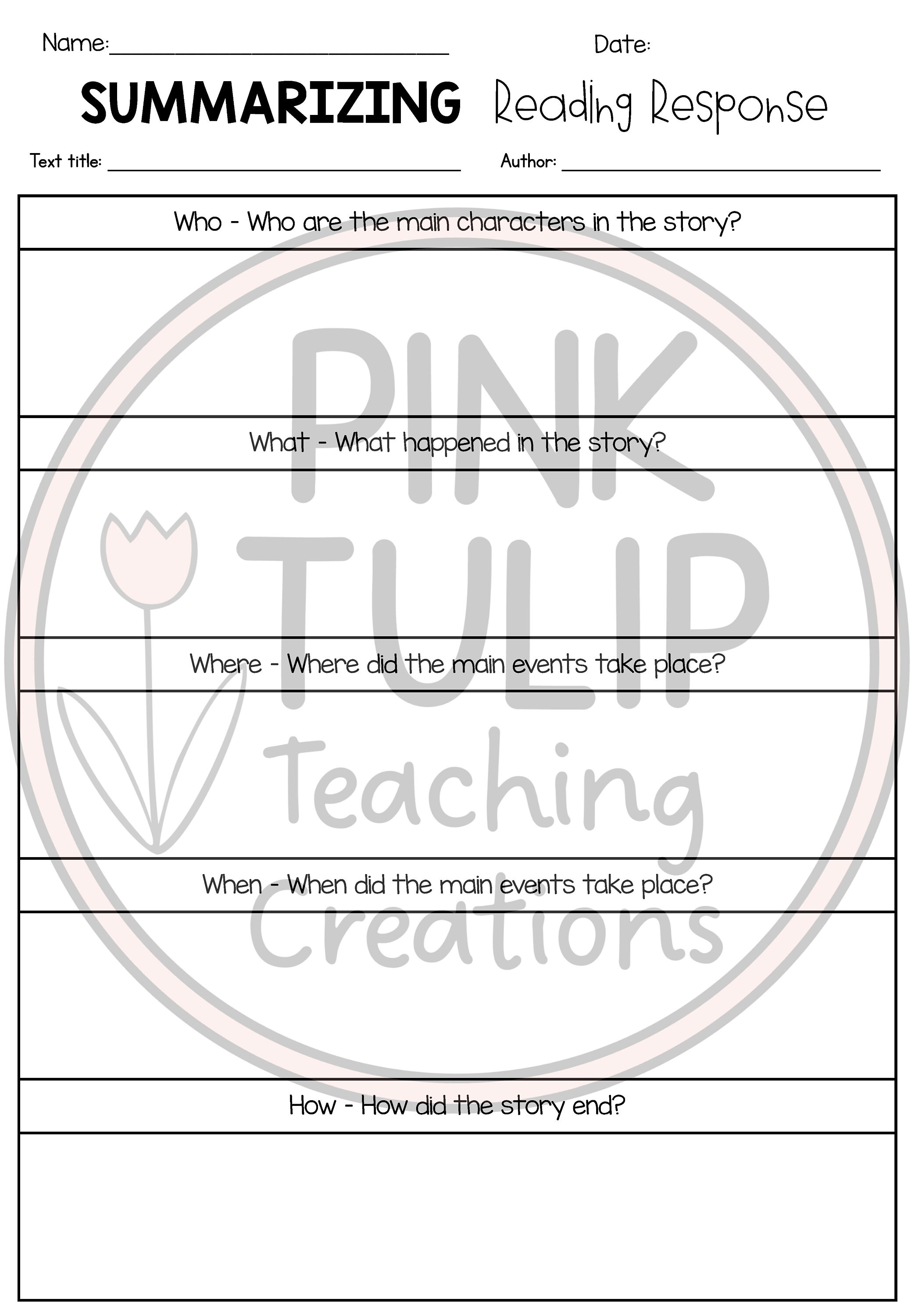 Summarizing summarising Reading Response Pack Templates for Any Book - Etsy