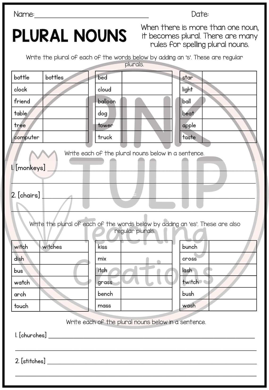 Plural Nouns Worksheets - No Prep Printables - Etsy
