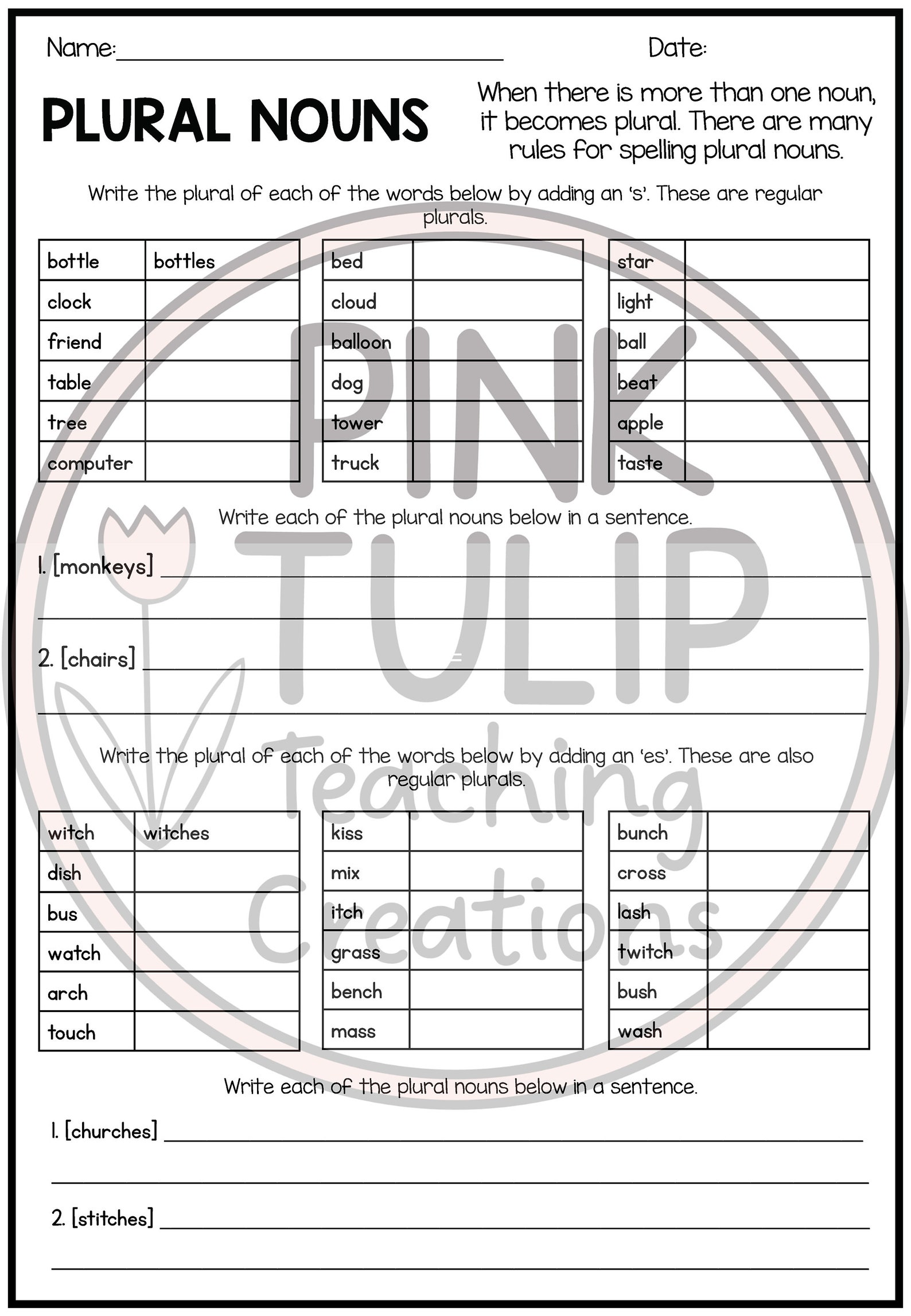 Plural Nouns Worksheets - No Prep Printables - Etsy