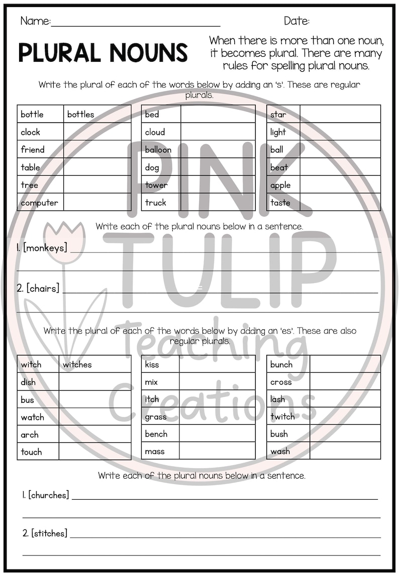 Plural Nouns Worksheets - No Prep Printables - Etsy