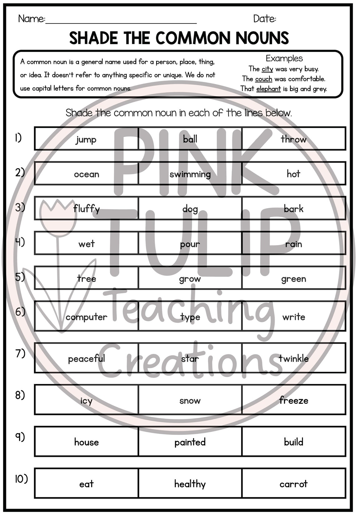 Common Nouns Worksheet Pack No Prep Printables With Answers - Etsy
