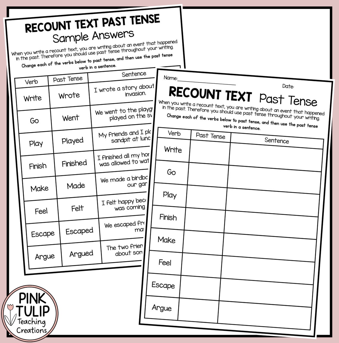 Recount Writing - Past Tense Worksheets - Etsy