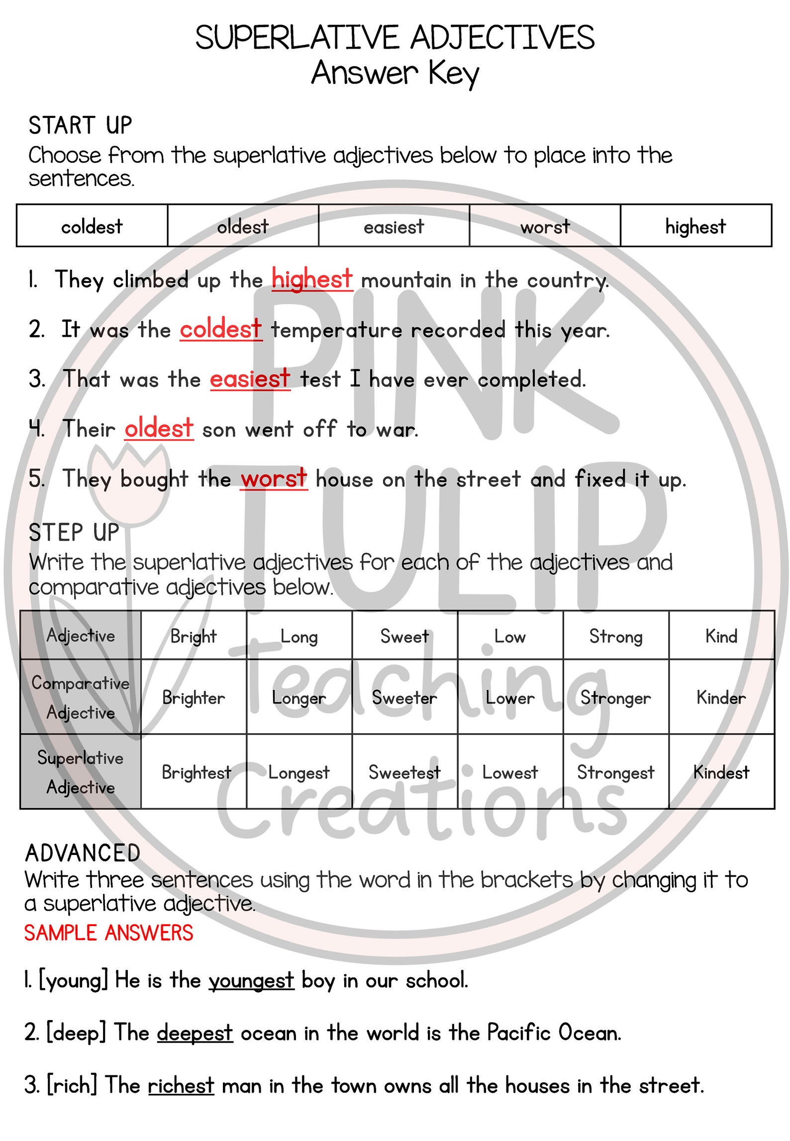 Comparative and Superlative Adjectives - Grammar Worksheets With ...