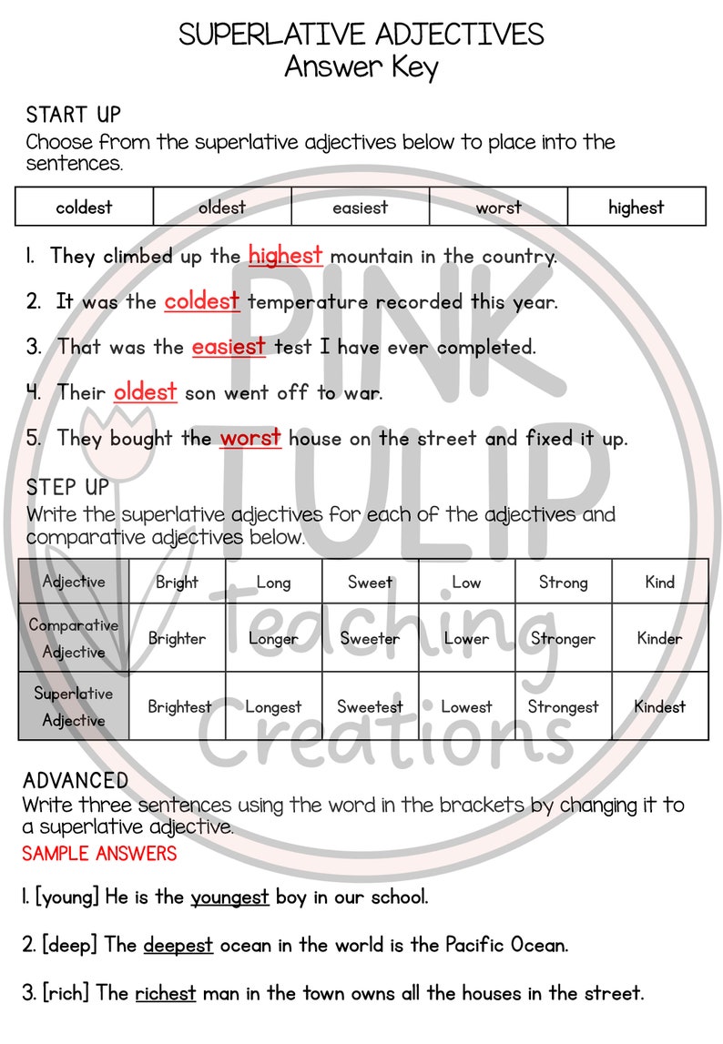 Comparative and Superlative Adjectives - Grammar Worksheets With ...