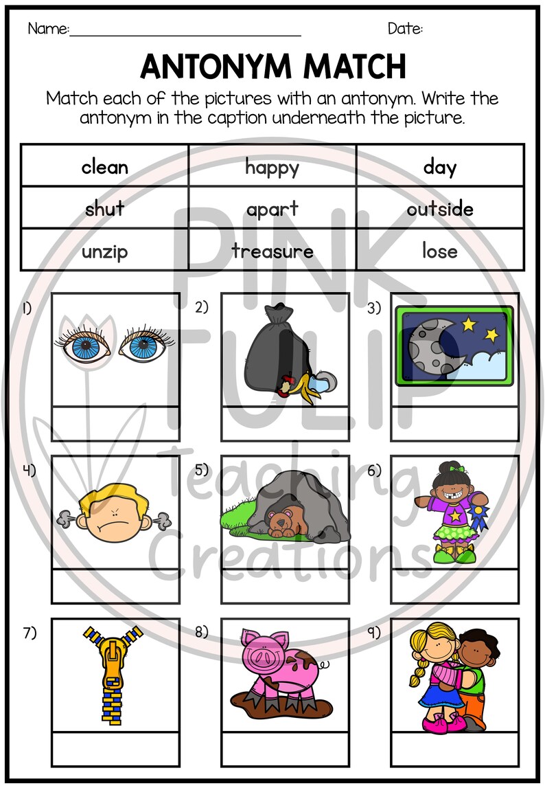 Antonyms Worksheet Pack No Prep Printables With Answers - Etsy