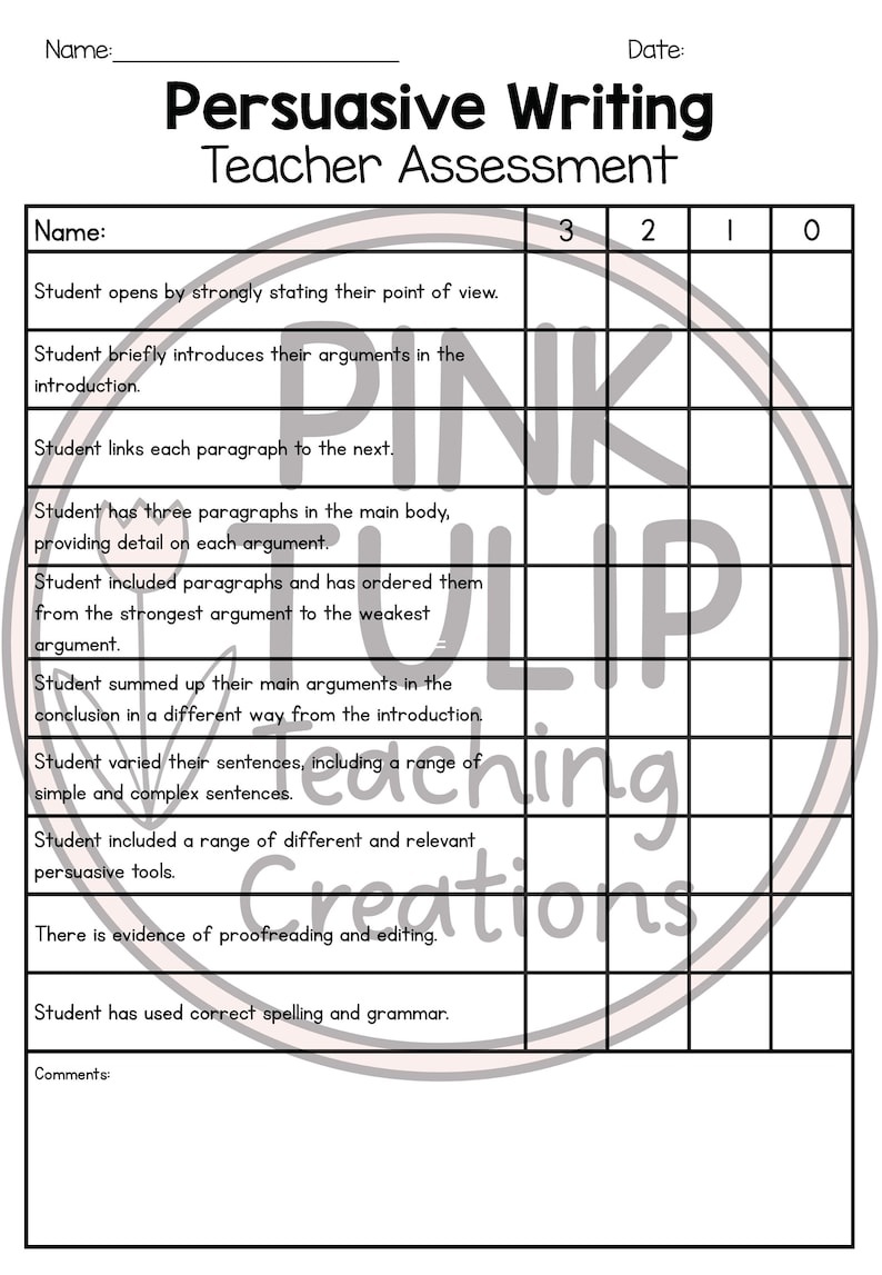 Persuasive Writing - Marking Assessment Rubrics - Etsy