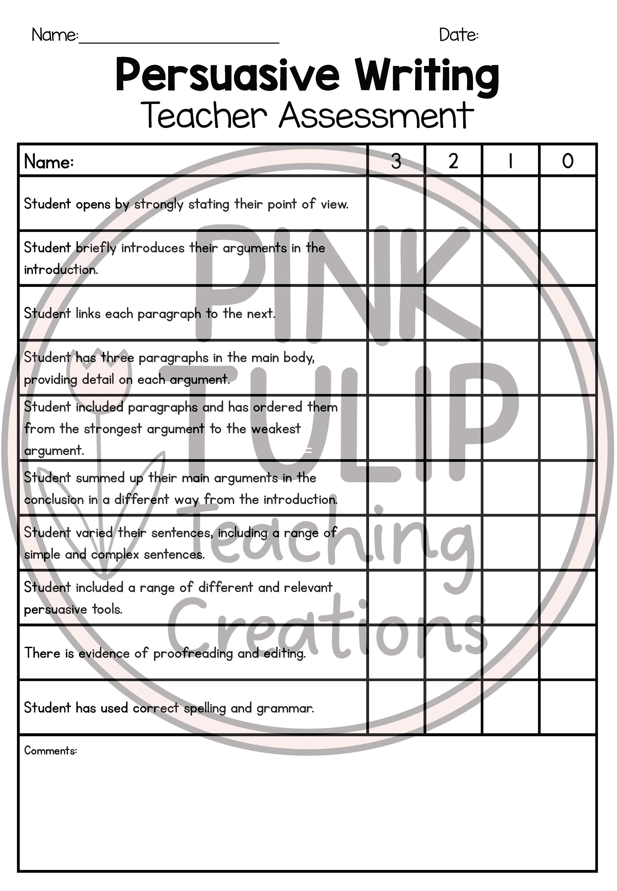 Persuasive Writing - Marking Assessment Rubrics - Etsy