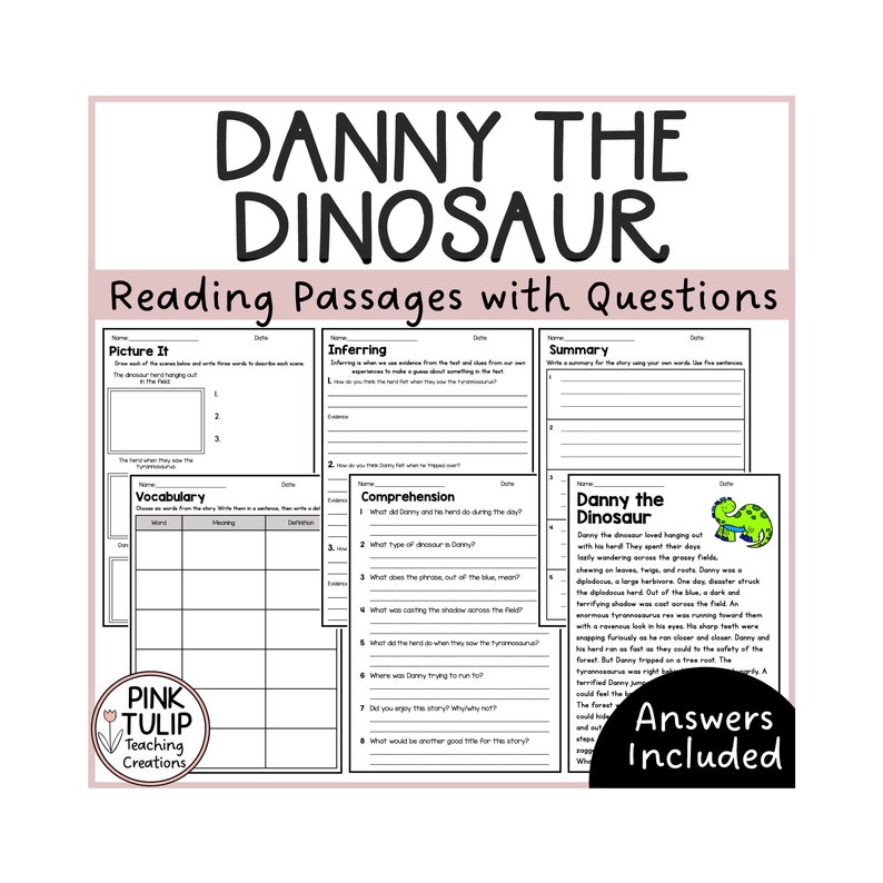 Reading Comprehension - Danny the Dinosaur - Etsy