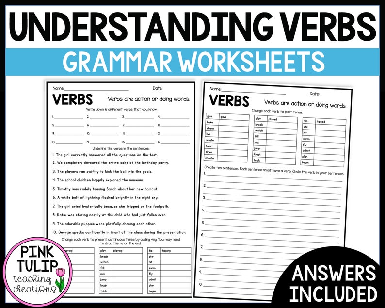 Understanding Verbs Worksheets No Prep Printables - Etsy