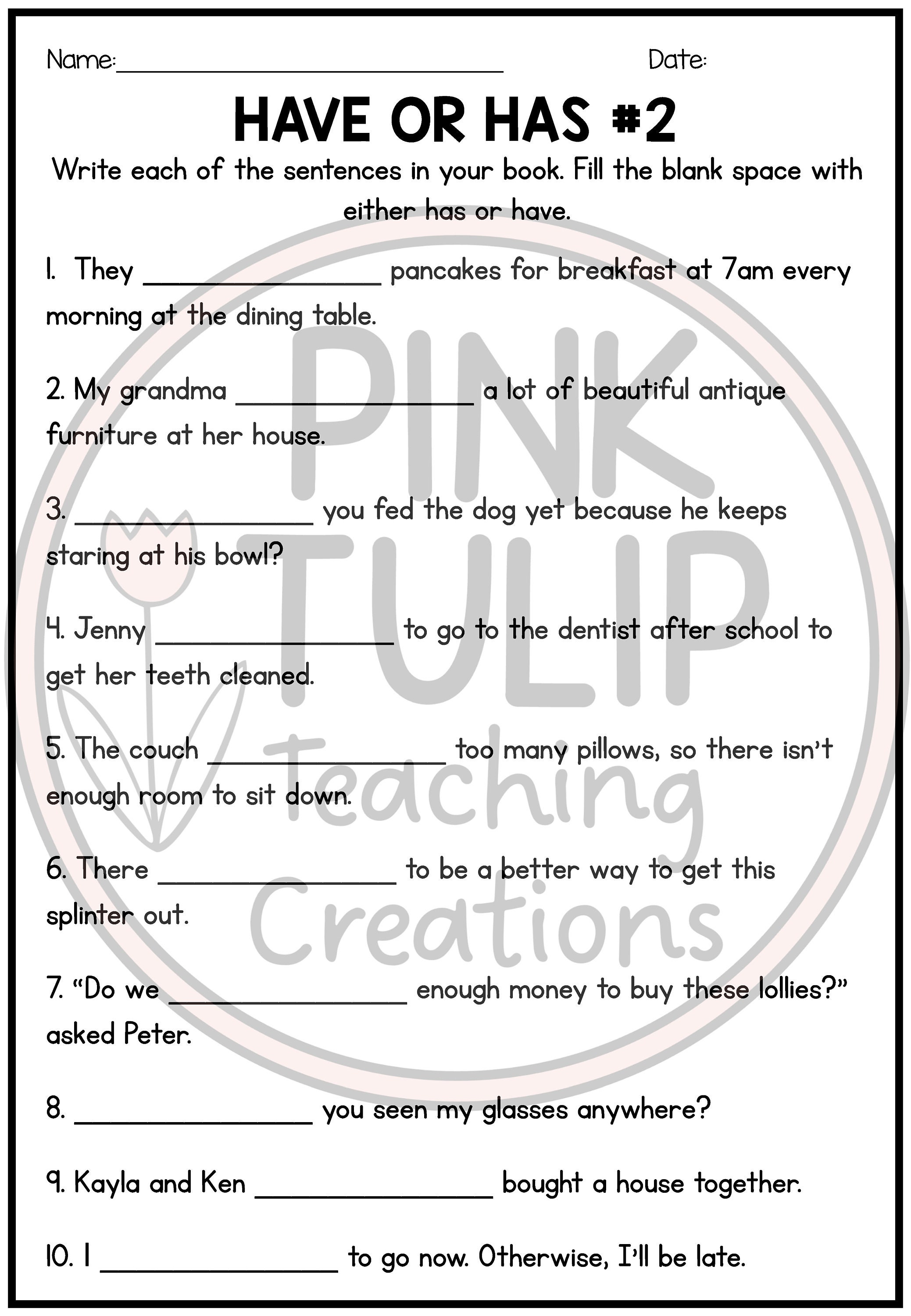 Have or Has Grammar Worksheets - Etsy