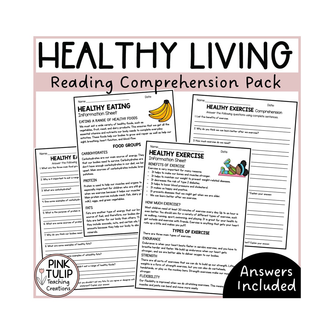 Healthy Living Reading Comprehension Pack - Etsy