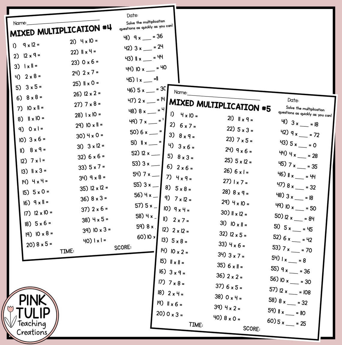 Multiplication Times Table Worksheets - Numeracy Warm Up - Etsy