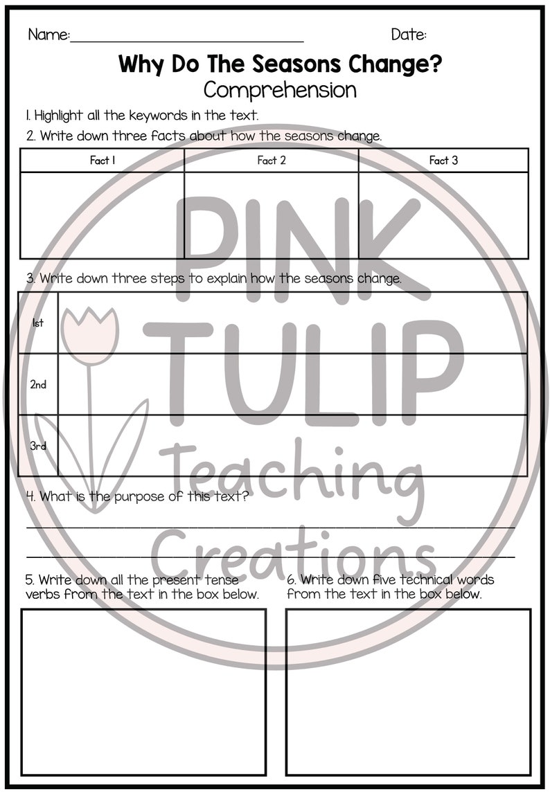 Explanation Text - Why Do the Seasons Change? - Etsy