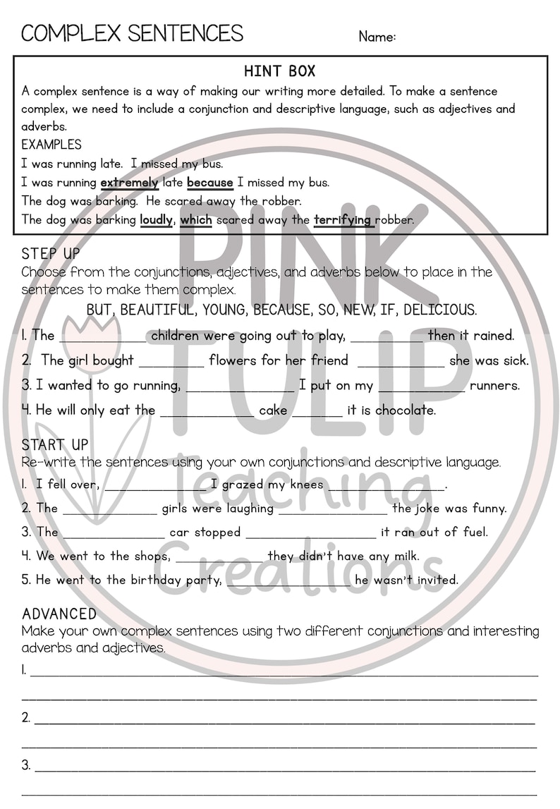 Complex Sentences and Sentence Variation - Grammar Worksheets With ...