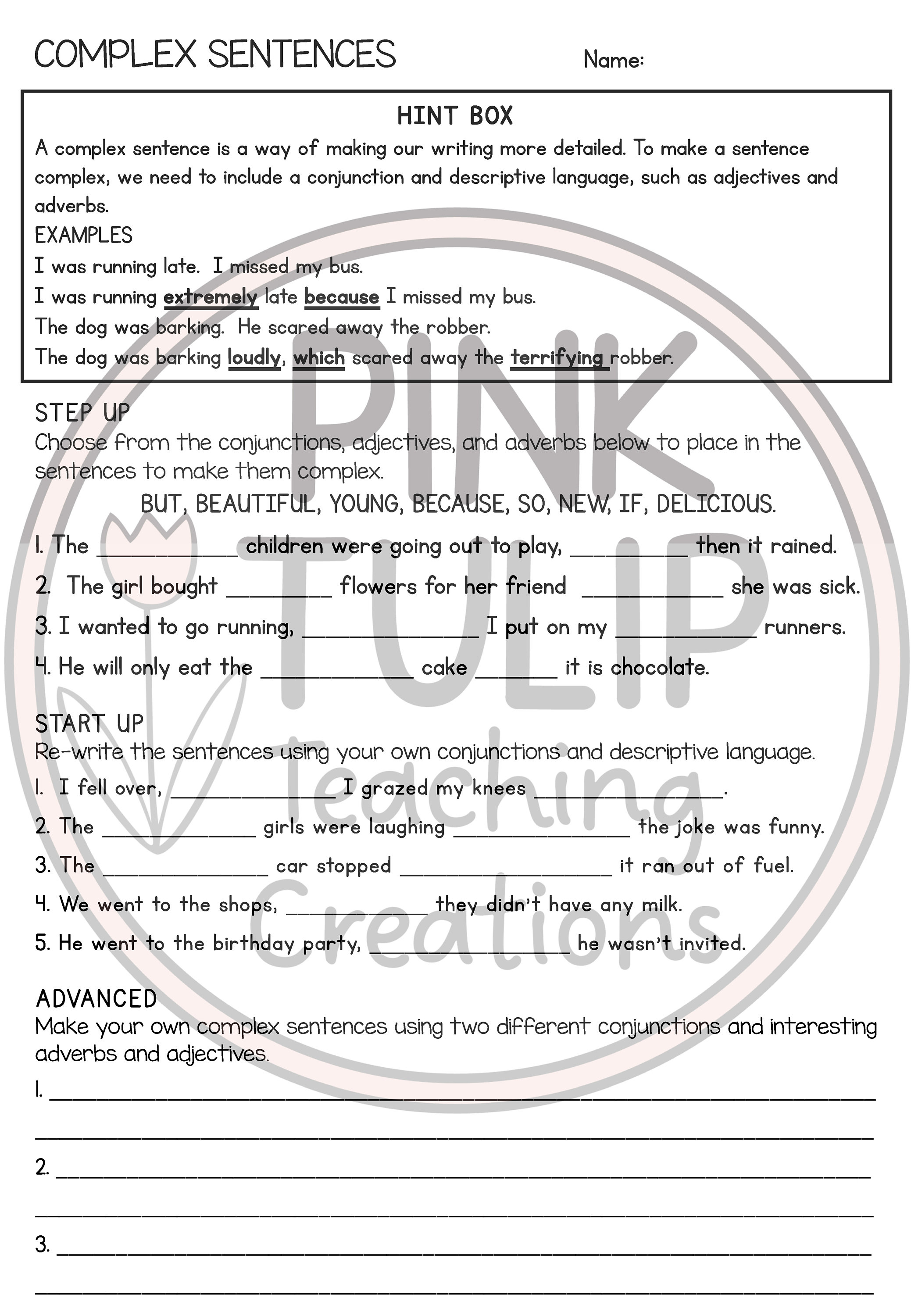 Complex Sentences and Sentence Variation - Grammar Worksheets With ...