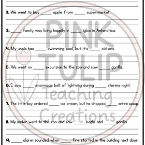 Using the Article A or an - Fill in the Blanks Worksheet Pack - Etsy