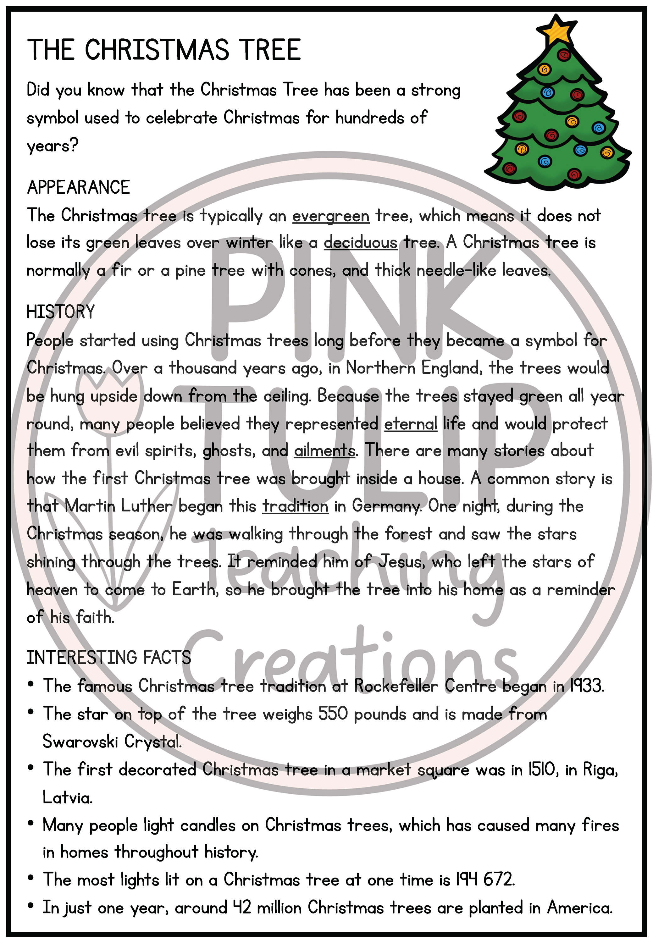 Christmas Tree Comprehension - Reading Strategy Worksheet - Etsy