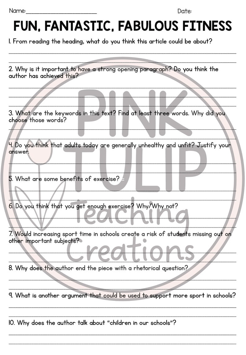 Persuasive Writing Comprehension Fun, Fantastic, Fabulous Fitness - Etsy